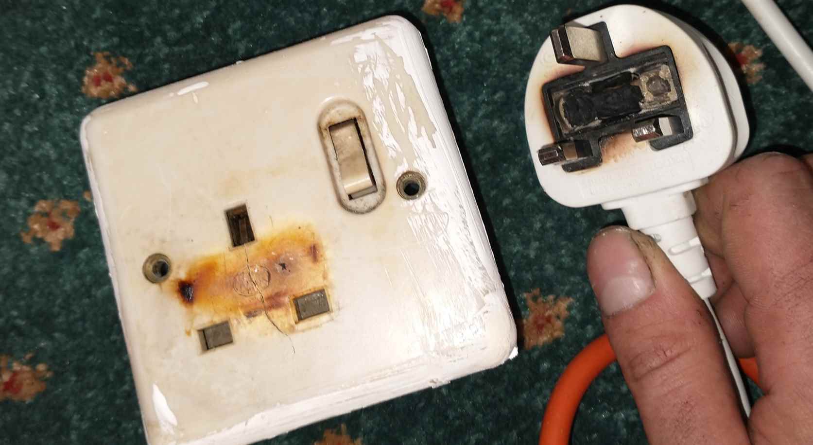 Burnt plug top and socket discovered in a care home in Rochester during ...
